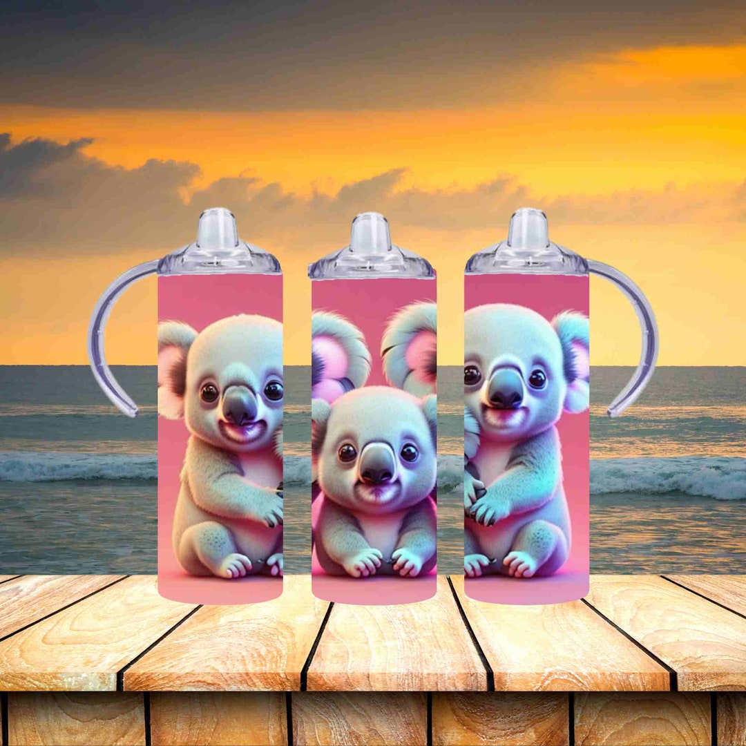 3D Baby Koala Sippy Cup With Handles Pastel Colors Stainless Steel ...