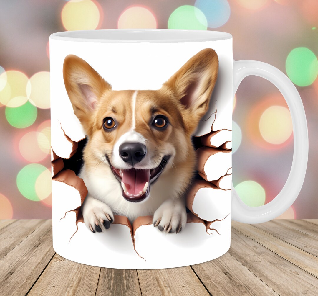 3D Corgi Hole in A Wall Mug Wrap, 11oz and 15oz Mug Template, Mug ...