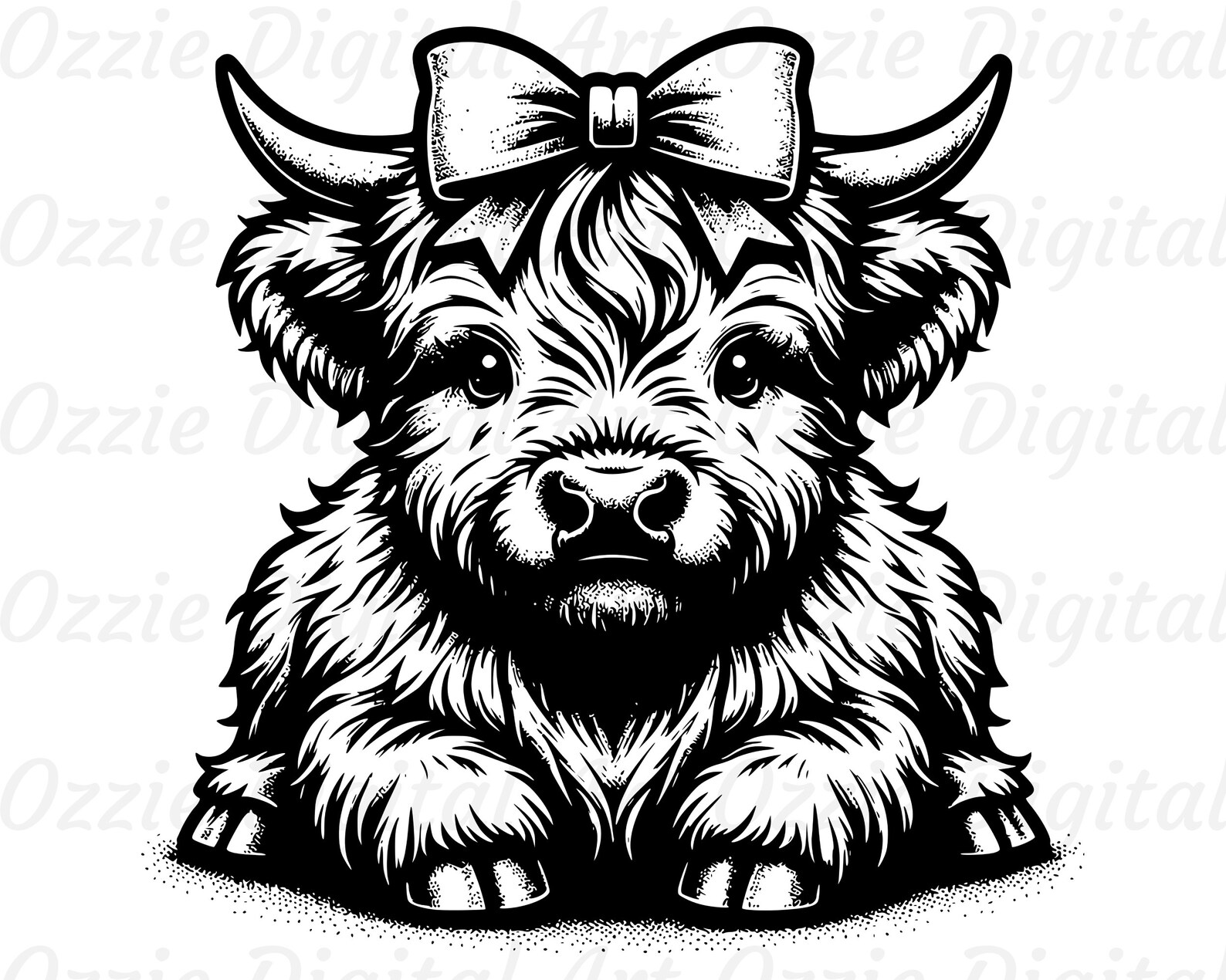 Highland Cow With Bow Svg & Png, Cow Clipart, Cow Vector Image, Baby ...