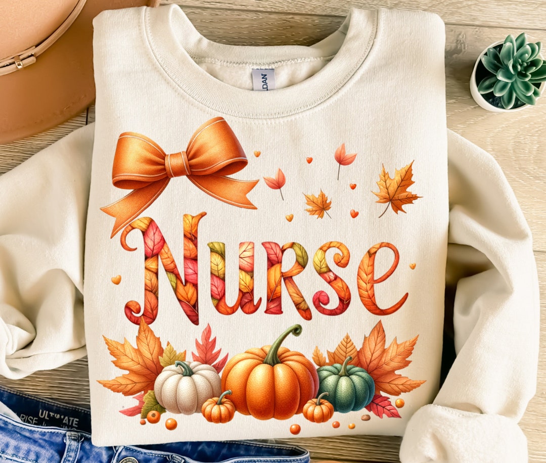 Fall Nurse Png, Sublimation Design, Coquette Bow Png, Pumpkin Png ...