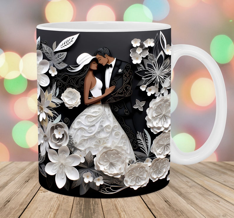 3D Wedding Couple Mug Wrap, 11oz and 15oz Mug Template, Mug Sublimation ...