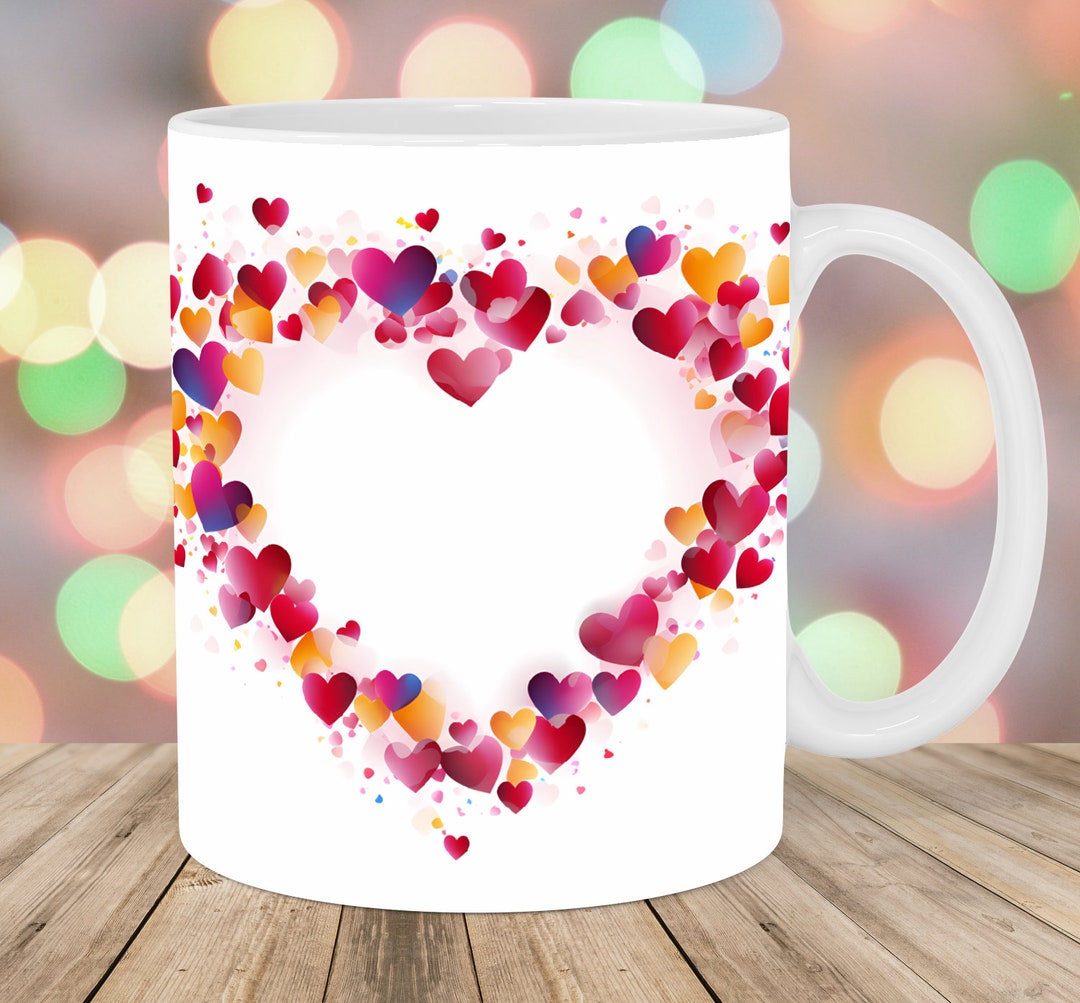 Heart Border Mug Wrap, 11oz & 15oz Mug Template, Frame Mug Sublimation Design, Love Mug Wrap ...