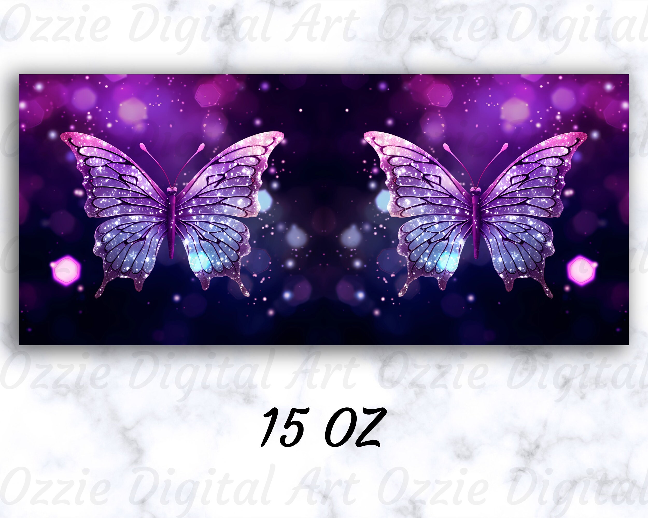 Glitter Purple Butterfly Mug Wrap, 11oz and 15oz Mug Template, Mug ...