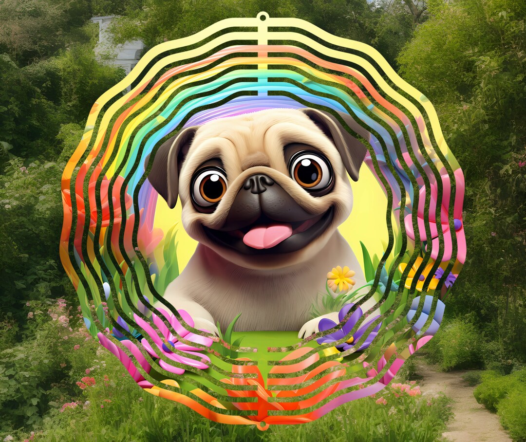 3D Colorful Pug Wind Spinner Sublimation Design, Rainbow Wind Spinner ...