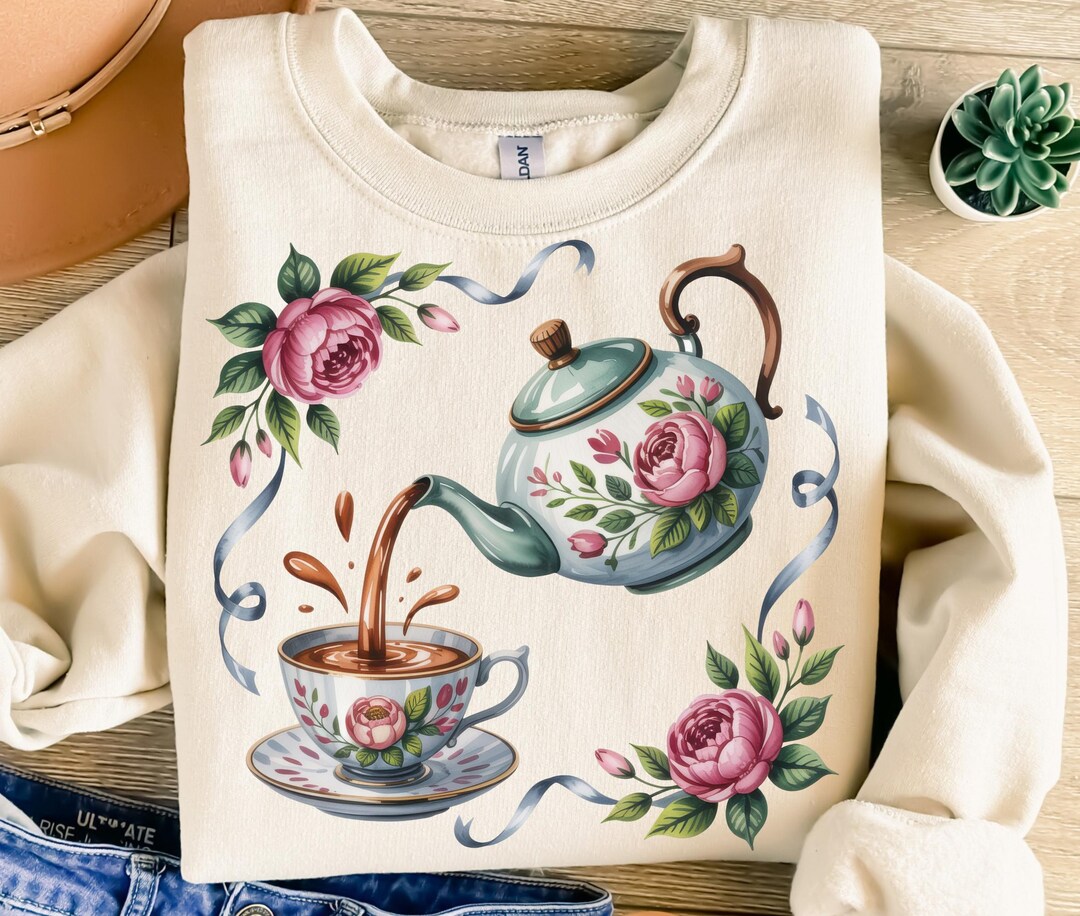 Preppy Teapot Png, Sublimation Design, Coquette Flowers Png, Tea Cup ...