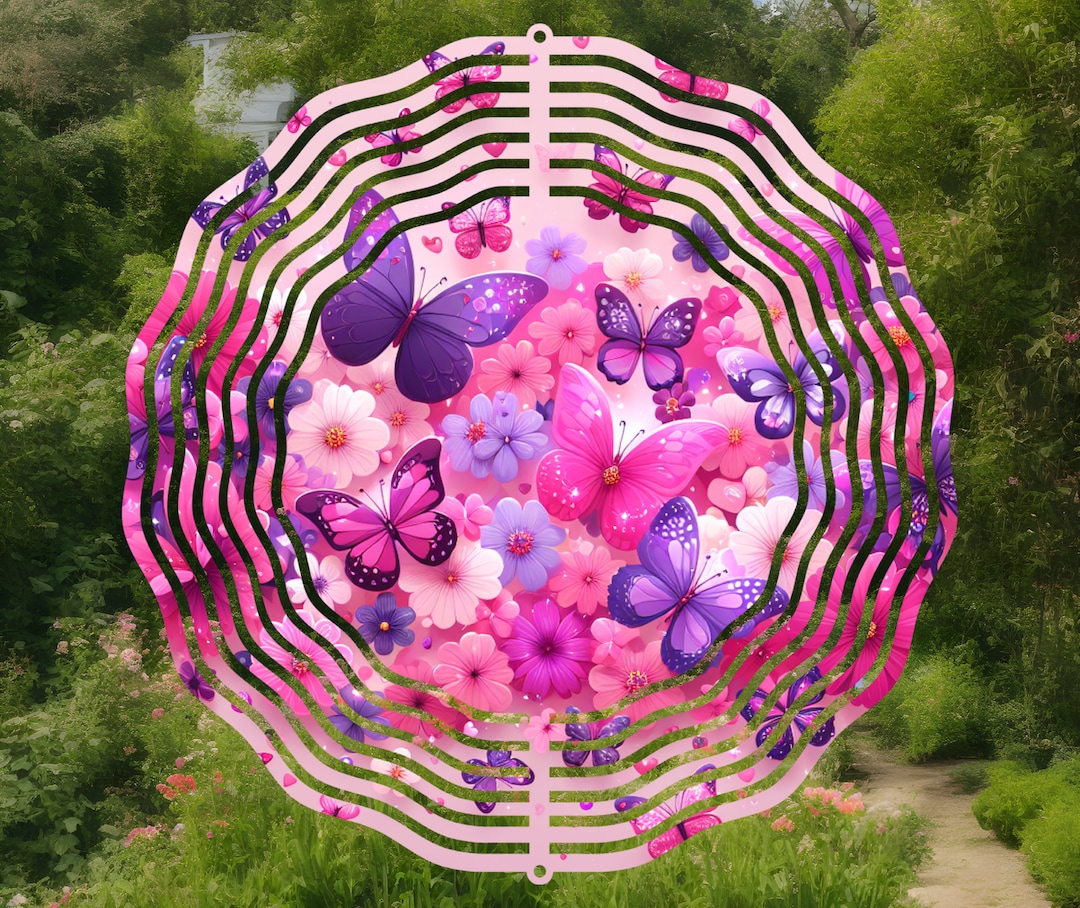 Pink Purple Butterflies Wind Spinner Sublimation Design, Flower Wind ...