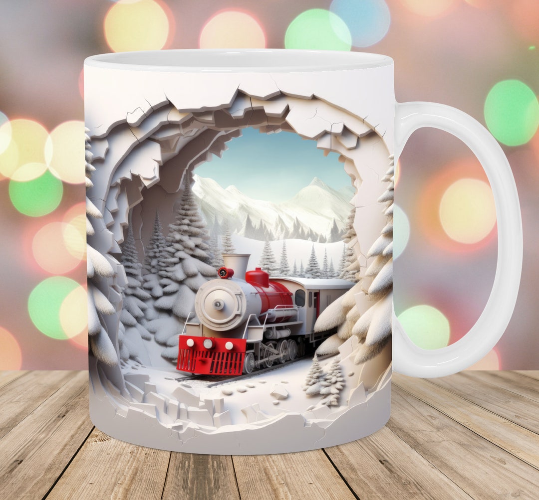 3D Train Hole in A Wall Mug Wrap, 11oz & 15oz Mug Template, Mug ...