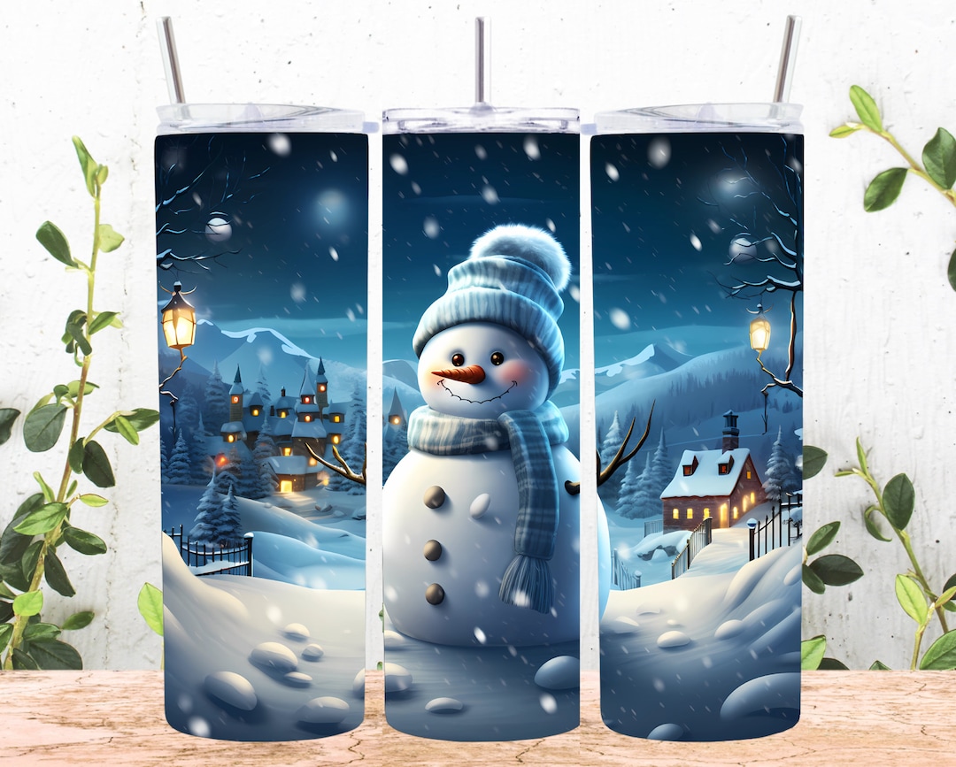 Cartoon Snowman Winter Night 20 Oz Skinny Tumbler Sublimation Design ...