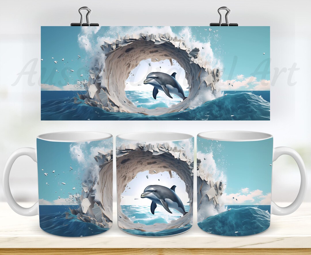 3D Dolphin Mug Wrap, 11oz and 15oz Mug Template, Ocean Dolphin Mug ...