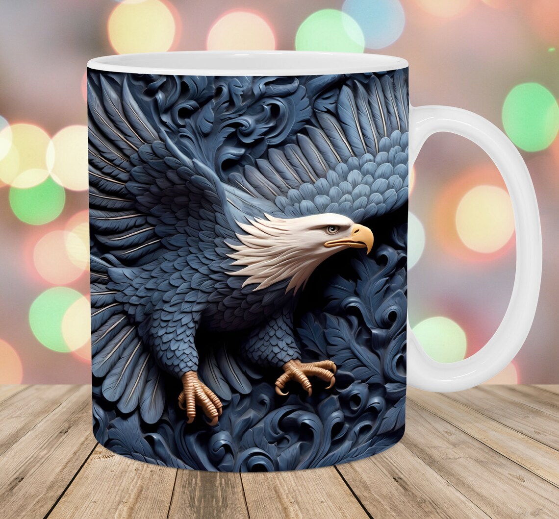 3D Engraved Leather Eagle Mug Wrap, 11oz and 15oz Mug Template, Mug ...