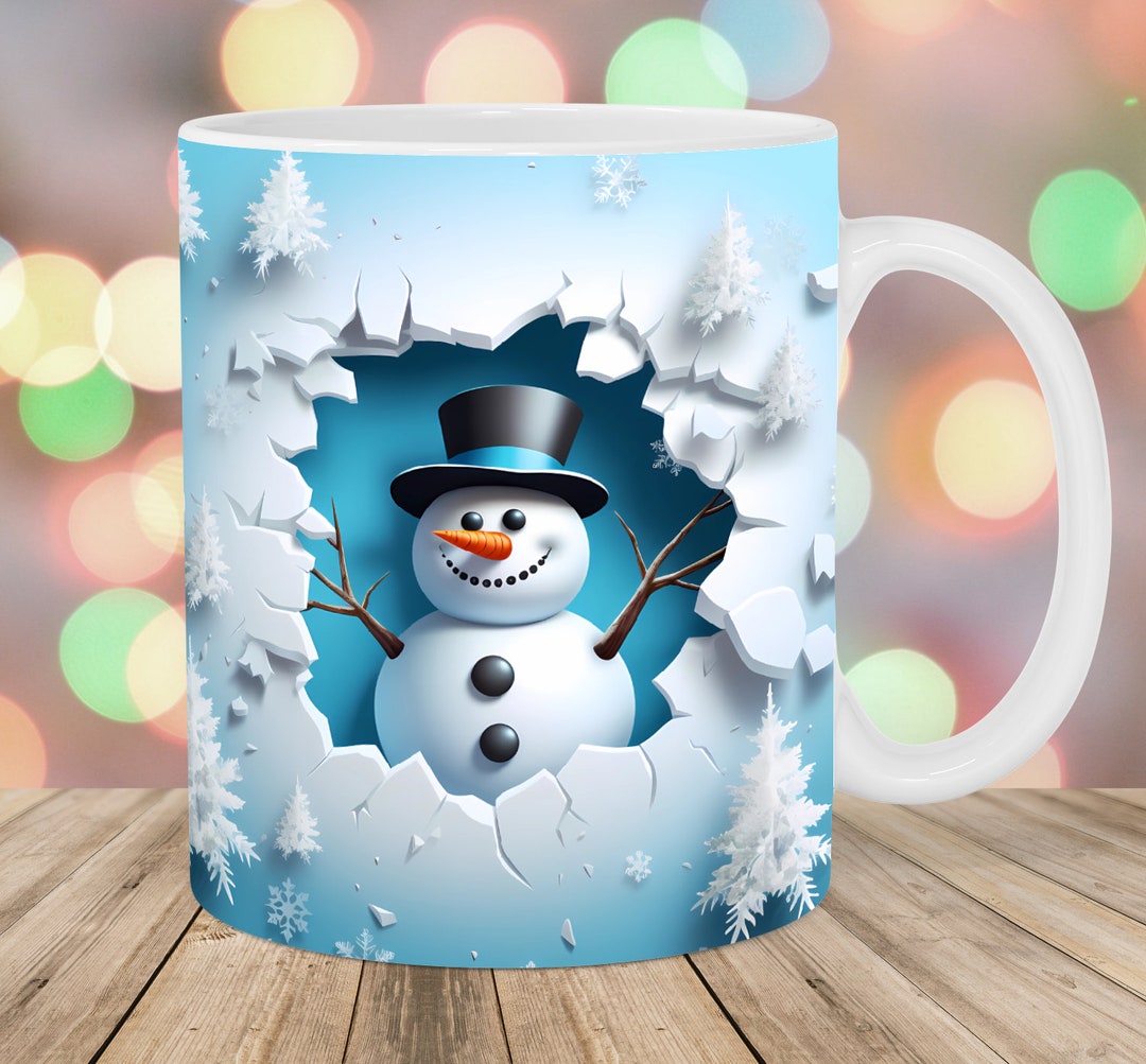 3D Snowman Mug Wrap, 11oz and 15oz Mug Template, Hole in A Wall Mug ...