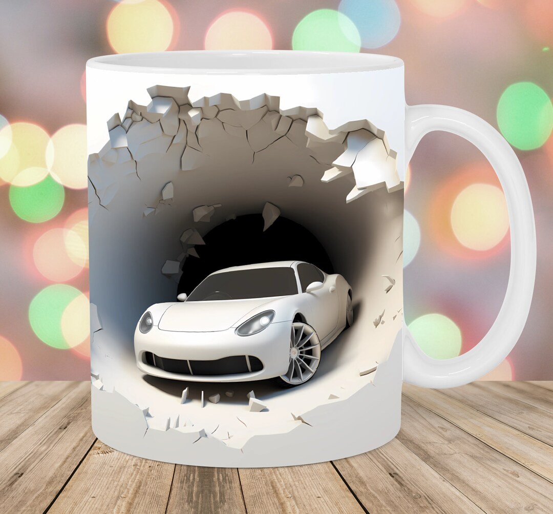 3D Car Mug Wrap, 11oz & 15oz Mug Template, Mug Sublimation Design, Hole ...