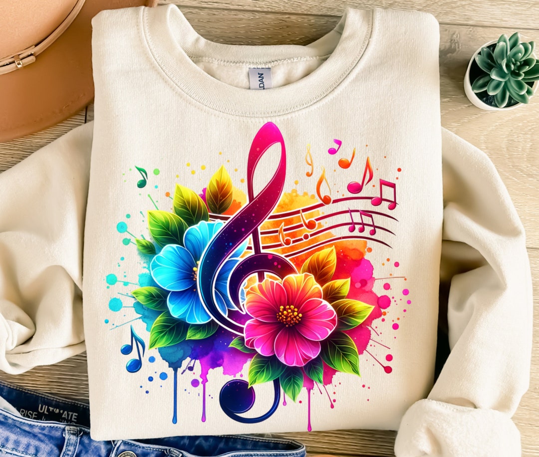 Colorful Musical Note Png, Sublimation Design, Neon Flowers Png, Music ...