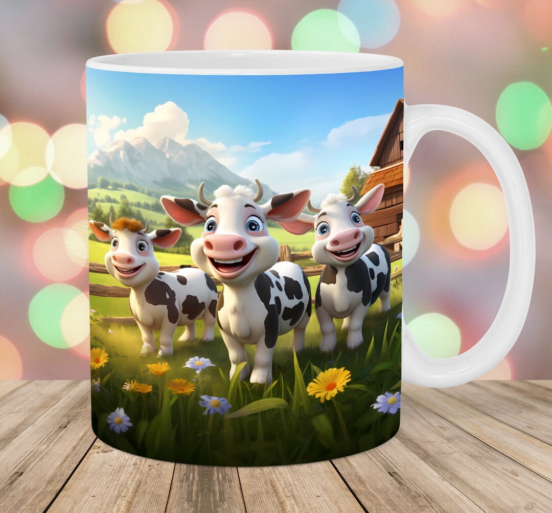 3D Funny Cows Mug Wrap, 11oz and 15oz Mug Template, Mug Sublimation ...