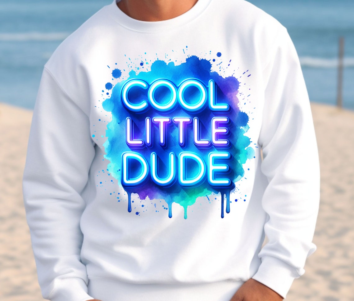Cool Little Dude Png, Sublimation Design, Neon Blue Png, Baby Boy Png ...