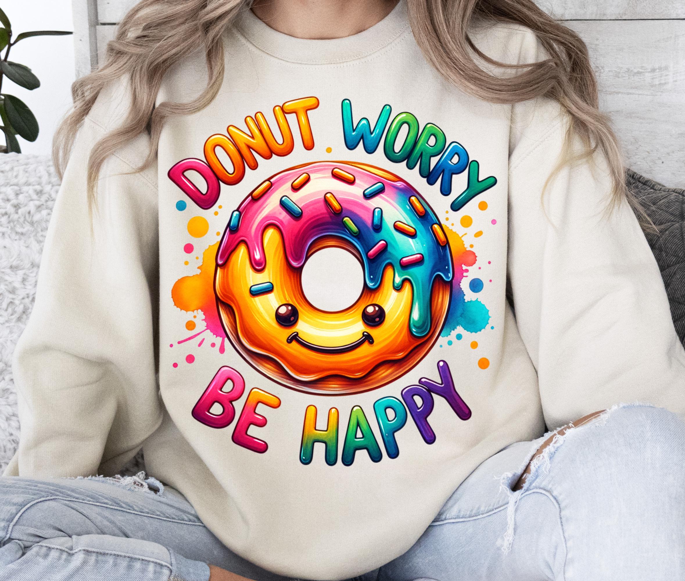 Donut Worry Be Happy Png, Sublimation Design, Doughnut Png, Funny Png ...