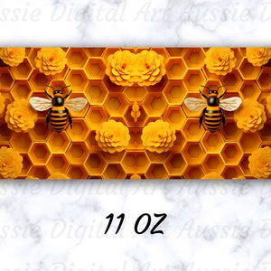 3D Yellow Bee Honeycomb Mug Wrap, 11oz and 15oz Mug Template, Mug ...