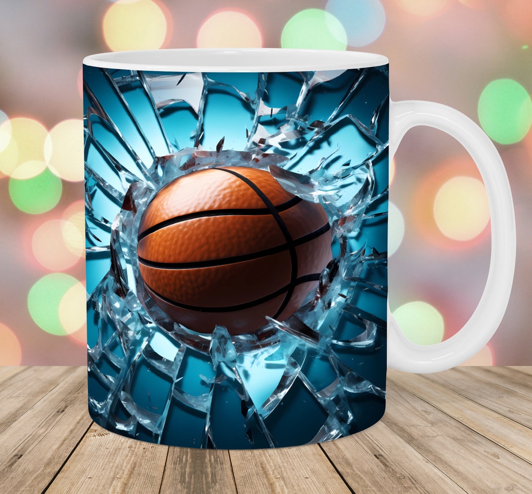 3D Basketball Hole in A Glass Wall Mug Wrap, 11oz & 15oz Mug Template ...