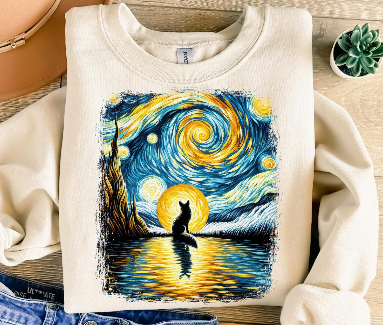 Starry Night Van Gogh Fox Png, Sublimation Design, River Reflection Png ...