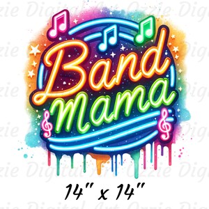 Band Mama Png, Sublimation Design, Colorful Neon Png, Music Png, Retro ...