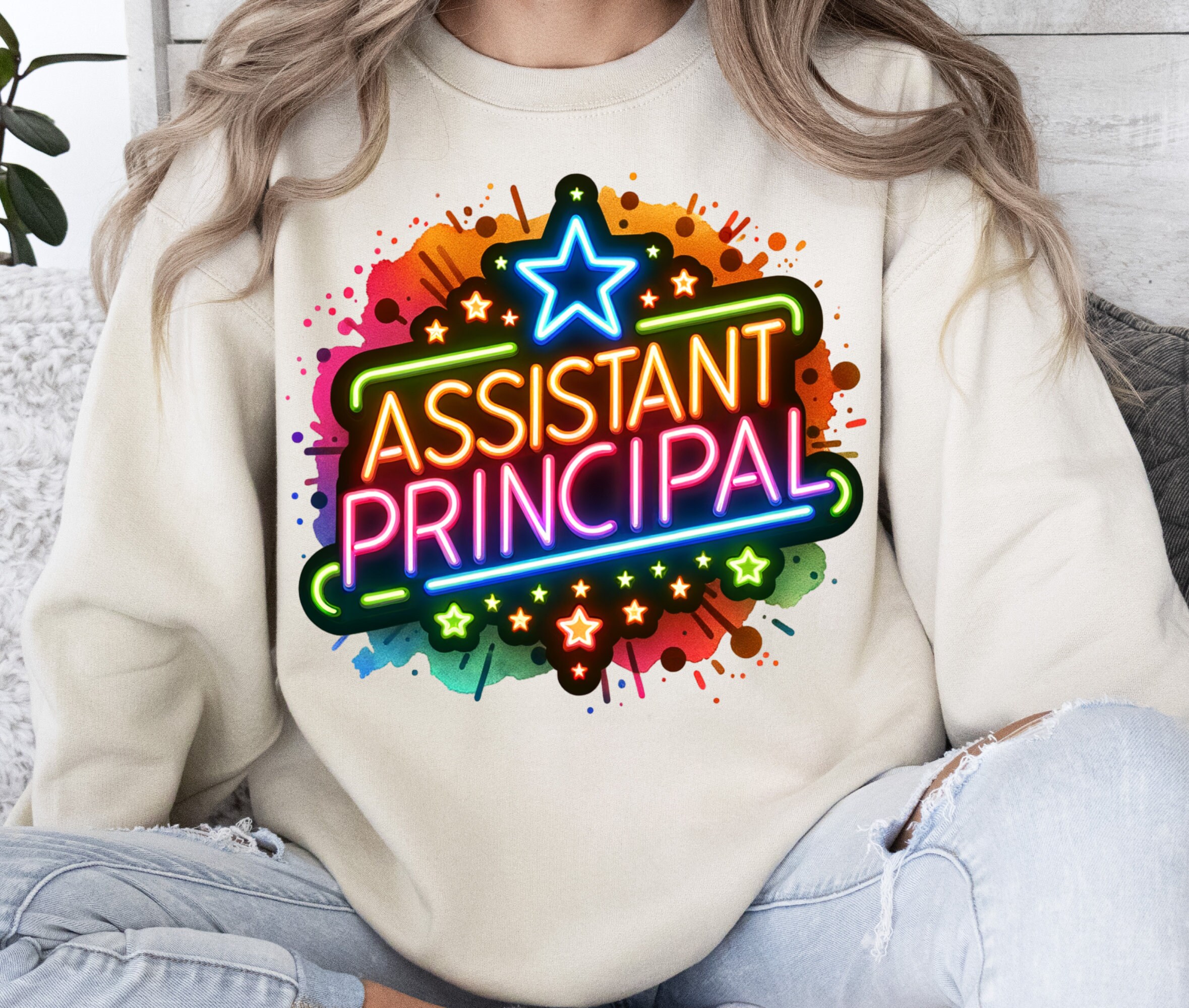 Assistant Principal Png, Sublimation Design, Colorful Neon Png, Stars ...