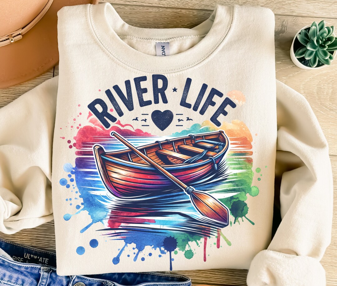 River Life Png, Sublimation Design, Boat Clipart, Colorful River ...