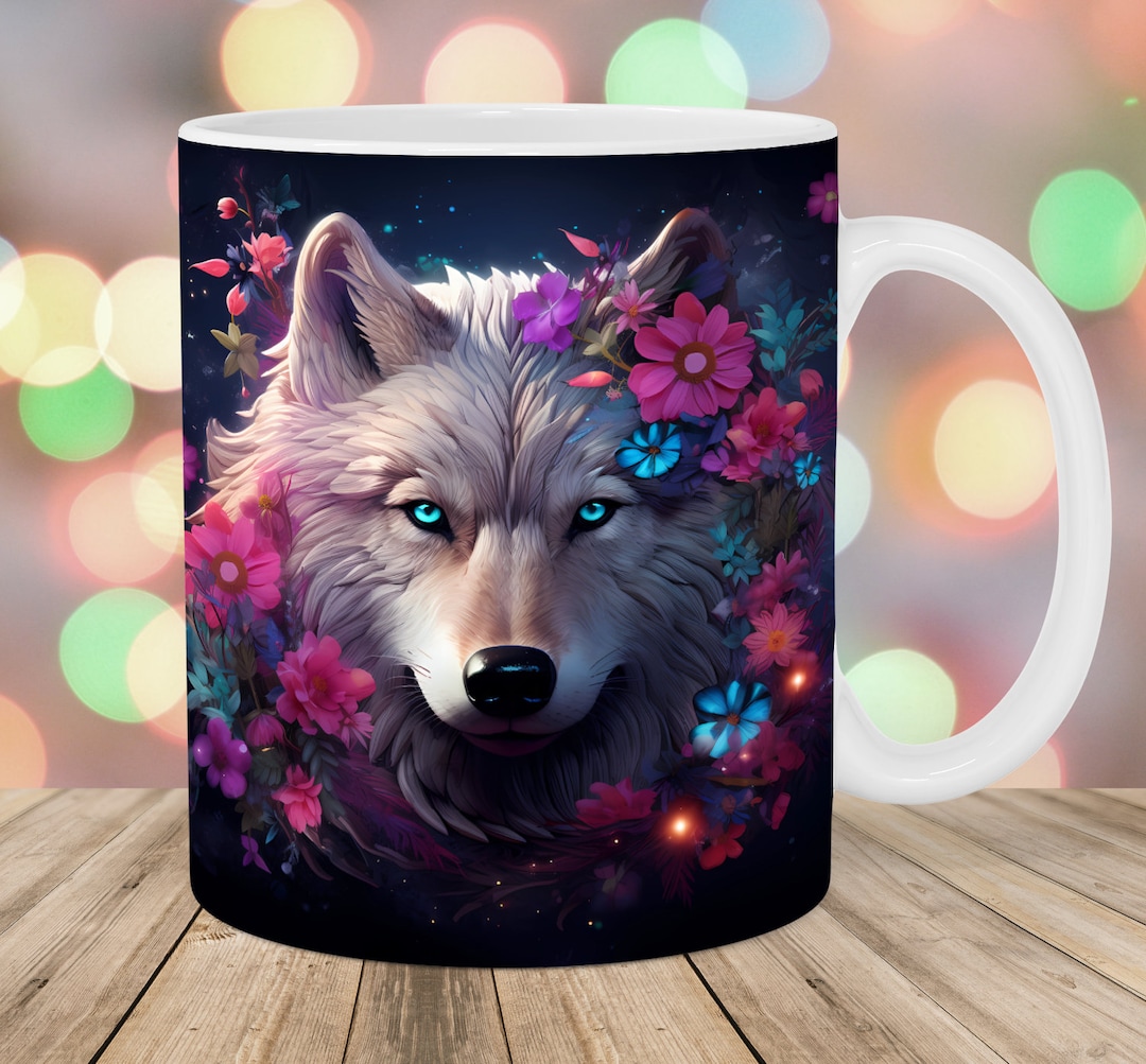 3D Wolf Mug Wrap, 11oz & 15oz Mug Template, Winter Mug Sublimation ...