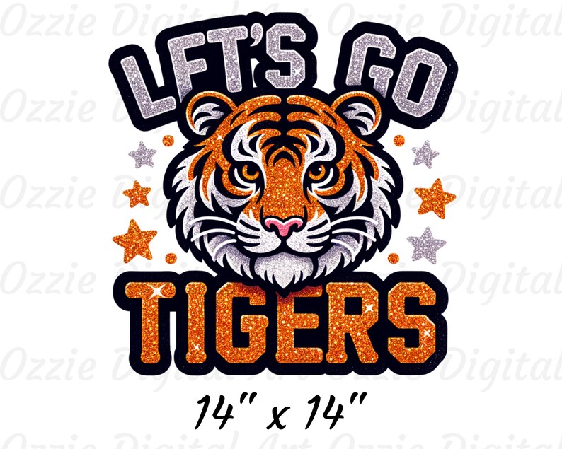 Let's Go Tigers Png, Sublimation Design, Glitter Tiger Png, Mascot Png ...