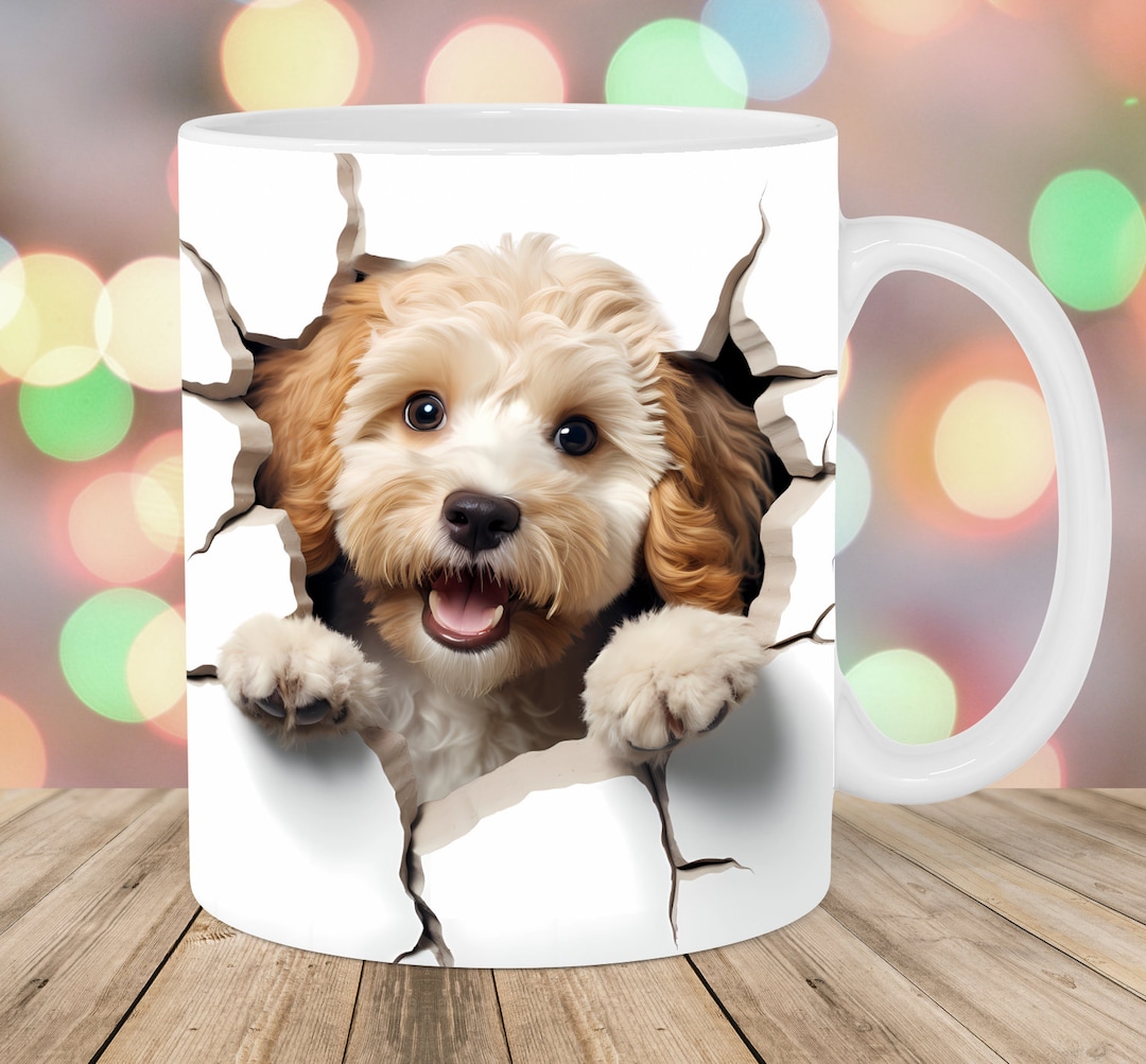 3D Cockapoo Hole in A Wall Mug Wrap, 11oz & 15oz Mug Template, Mug ...