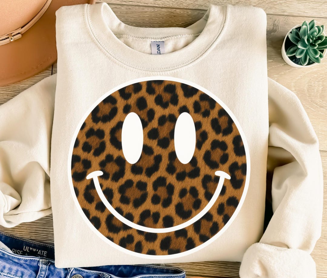 Leopard Smiley Face Png, Sublimation Design, Retro Png, 80's Smiley ...