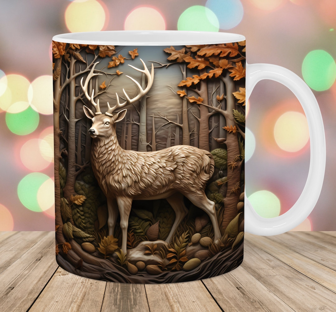 3D Deer Mug Wrap, 11oz and 15oz Mug Template, Deer Forest Mug ...