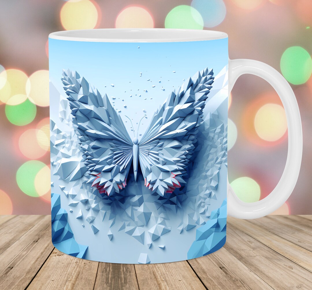 3D Butterfly Mug Wrap, 11oz & 15oz Mug Template, Mug Sublimation Design ...