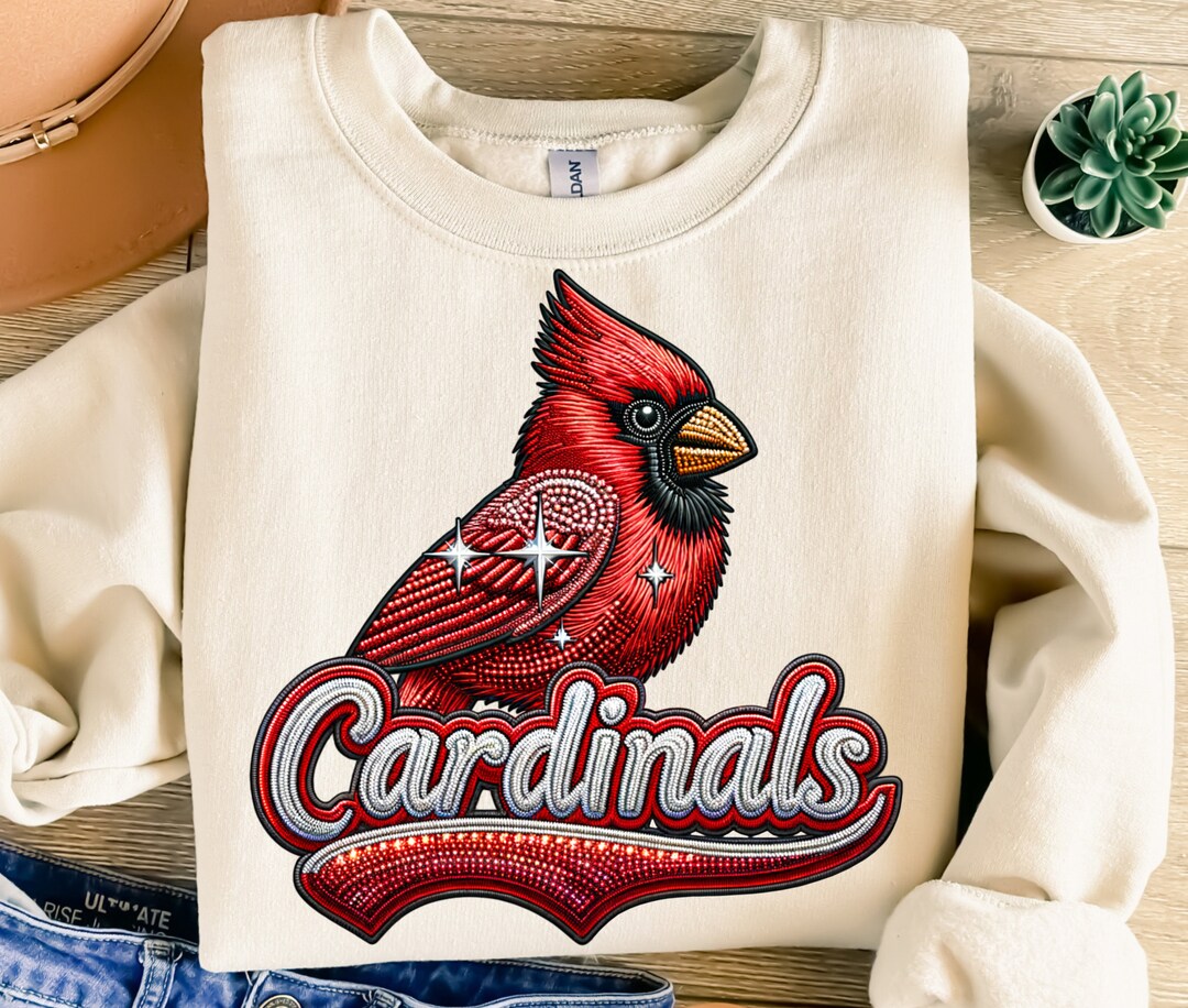 Sparkly Cardinals Png, Sublimation Design, Faux Embroidery Png, Mascot ...