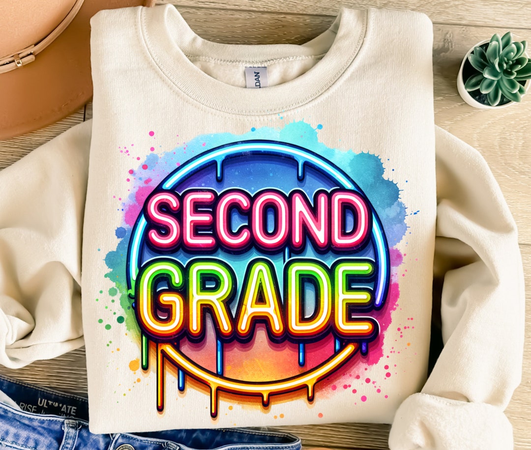 Second Grade Png, Sublimation Design, Colorful Neon Png, Welcome Back ...