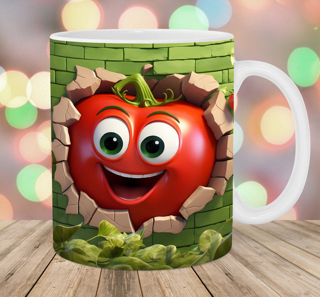 3D Smiley Tomato Mug Wrap, 11oz & 15oz Mug Template, Mug Sublimation ...