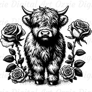 Highland Cow With Roses Svg & Png, Cute Cow Clipart, Highland Cow ...