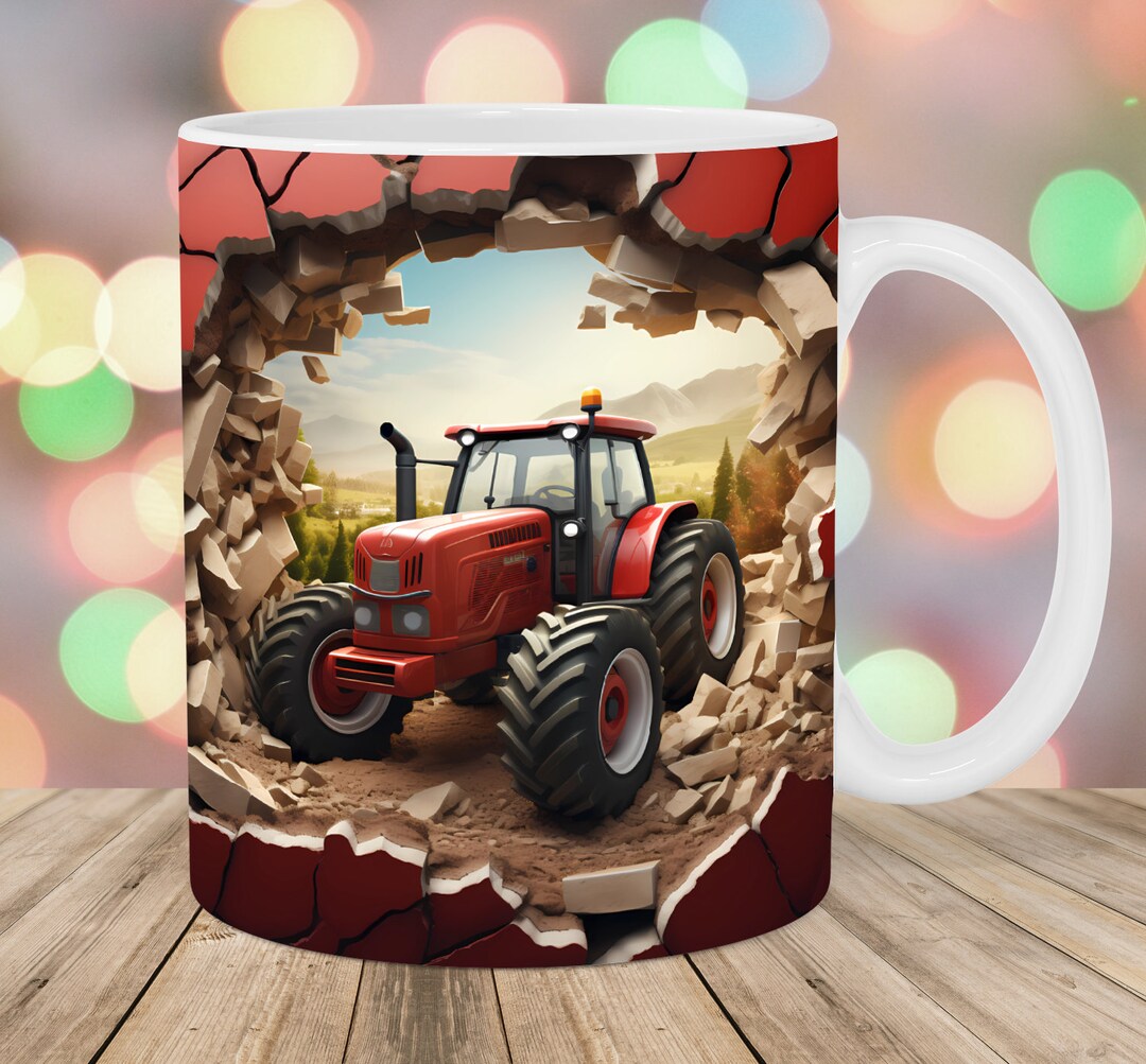 3D Tractor Hole in A Wall Mug Wrap, 11oz & 15oz Mug Template, Mug ...