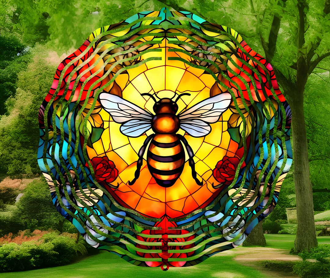 Stained Glass Bee Wind Spinner Sublimation Design, Flower Wind Spinner ...