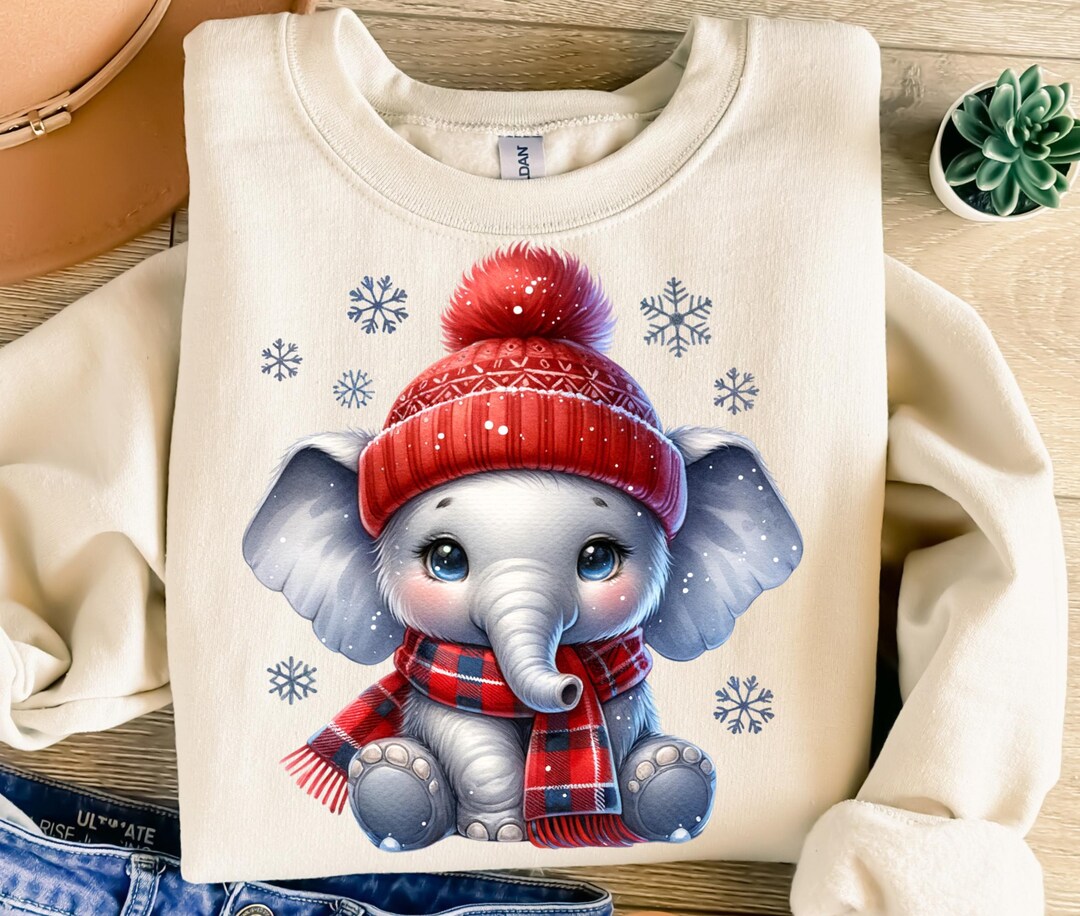 Winter Baby Elephant Png, Sublimation Design, Christmas Png, Snowflake ...