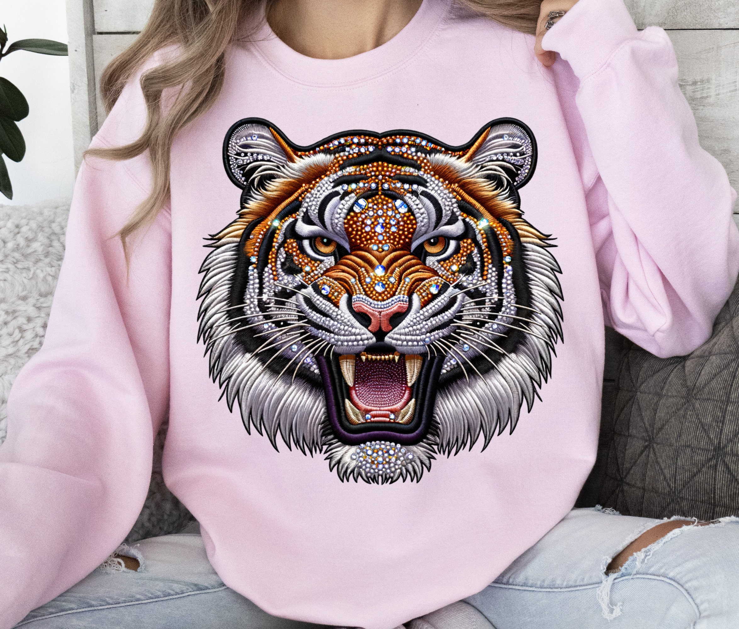 Sparkly Tiger Png, Sublimation Design, Faux Embroidery Png, Mascot Png ...
