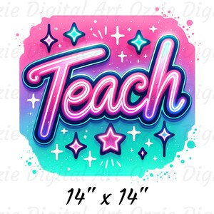 Neon Teach Png, Sublimation Design, Teacher Png, Stars Png, School Png ...