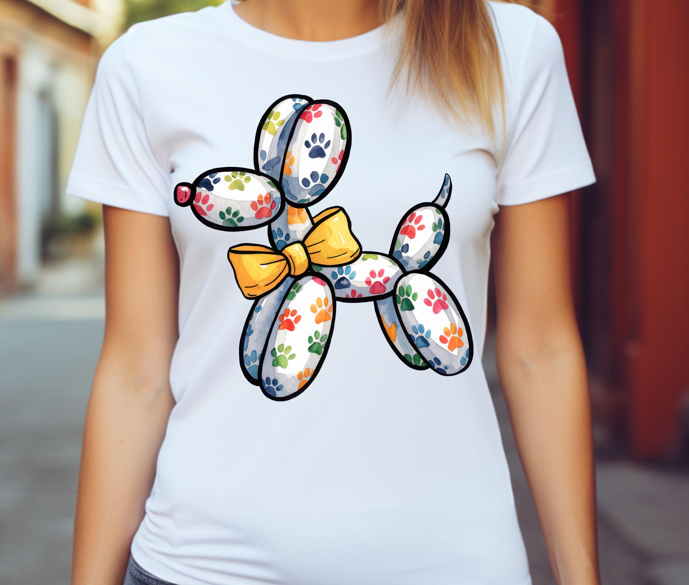 Balloon Dog Png, Sublimation Design, Colorful Paws Png, Coquette Bow ...