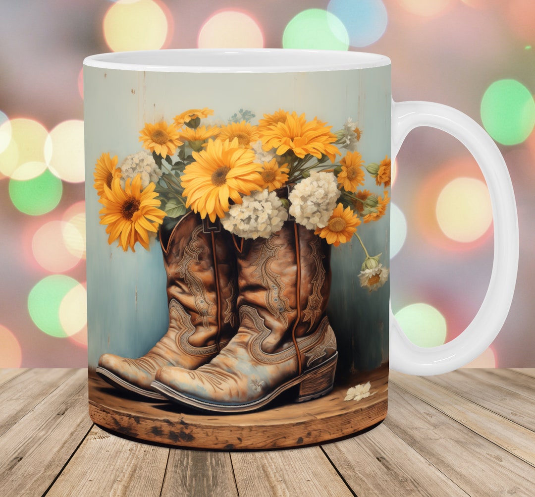 Cowboy Boots Mug Wrap, 11oz and 15oz Mug Template, Mug Sublimation ...