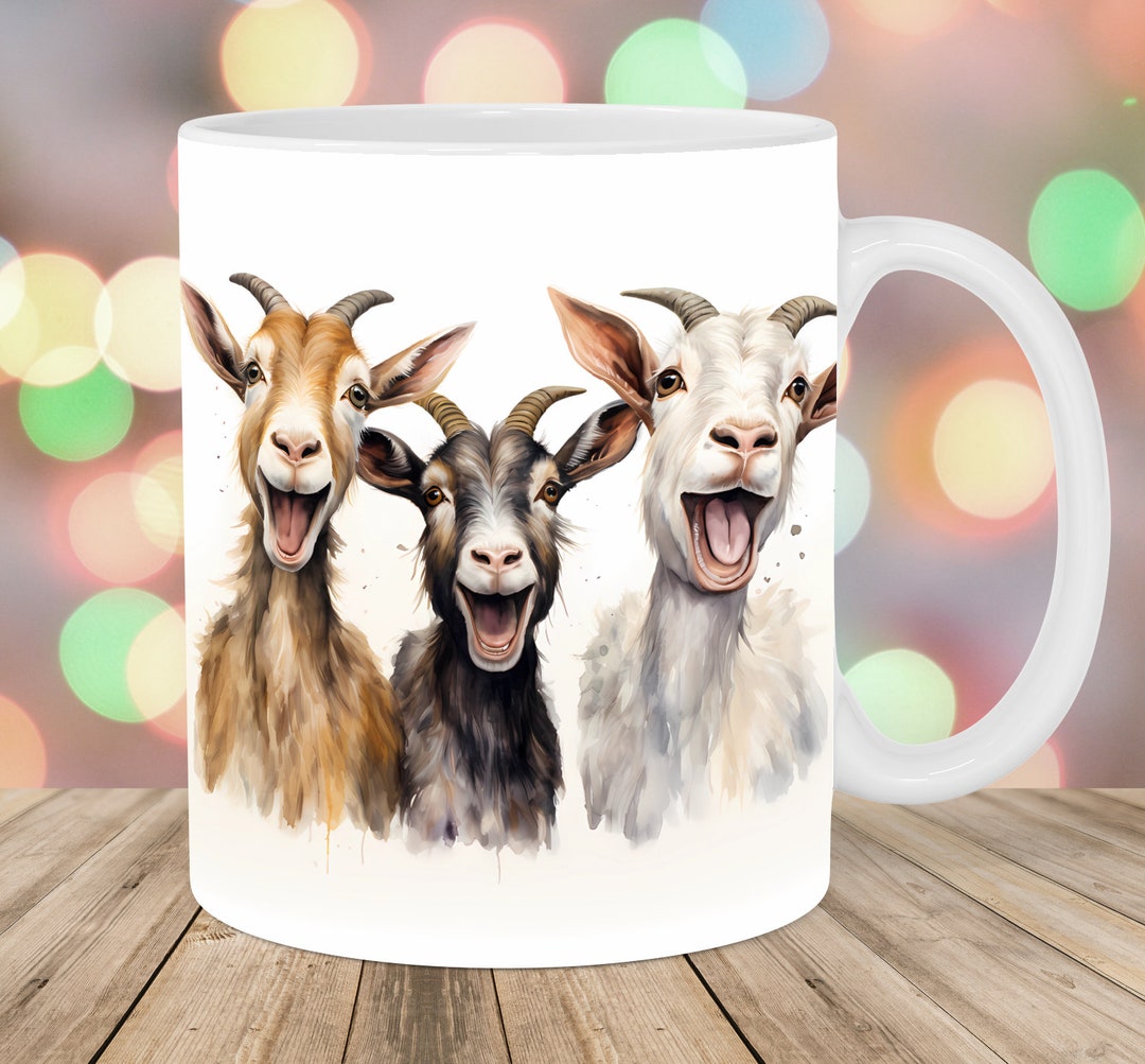 Watercolor Funny Goats Mug Wrap, 11oz & 15oz Mug Template, Mug ...
