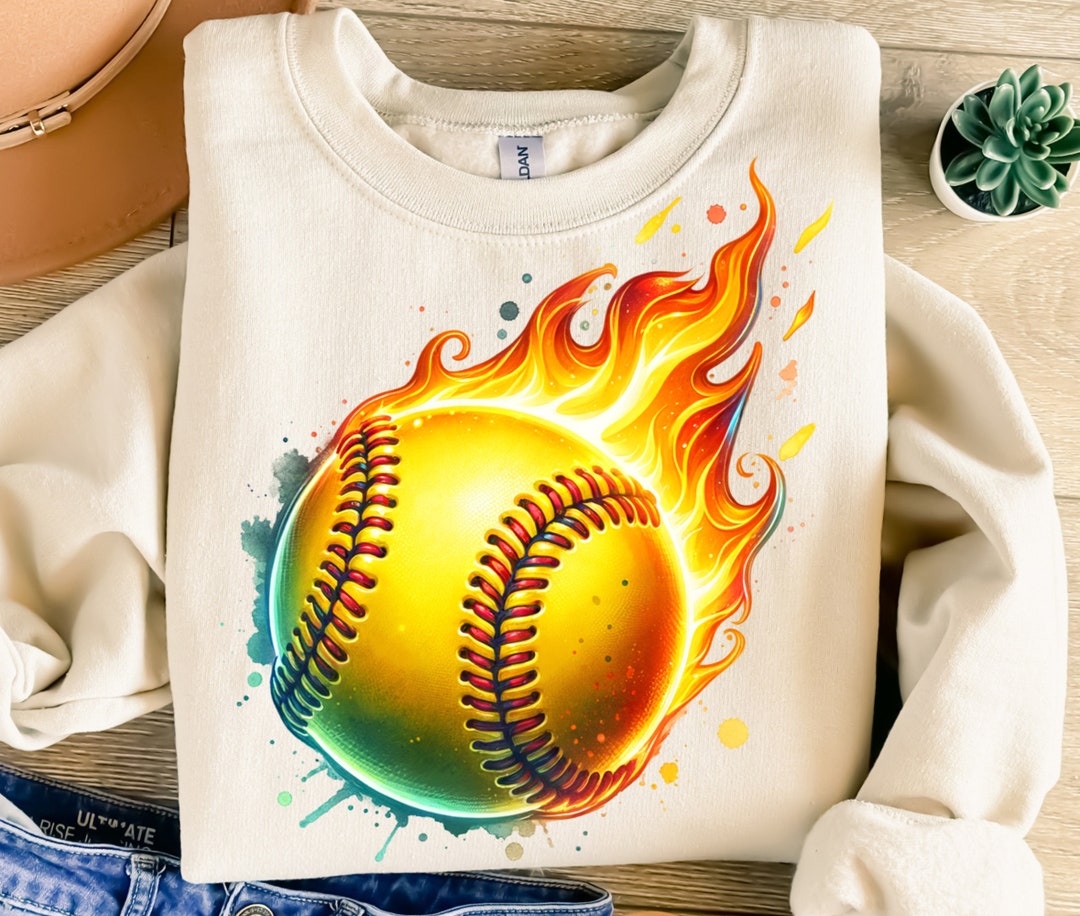 Flaming Softball Ball Png, Sublimation Design, Softball on Fire Png ...