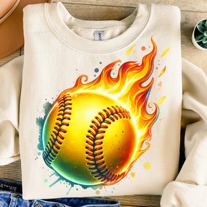 Flaming Softball Ball Png, Sublimation Design, Softball on Fire Png ...