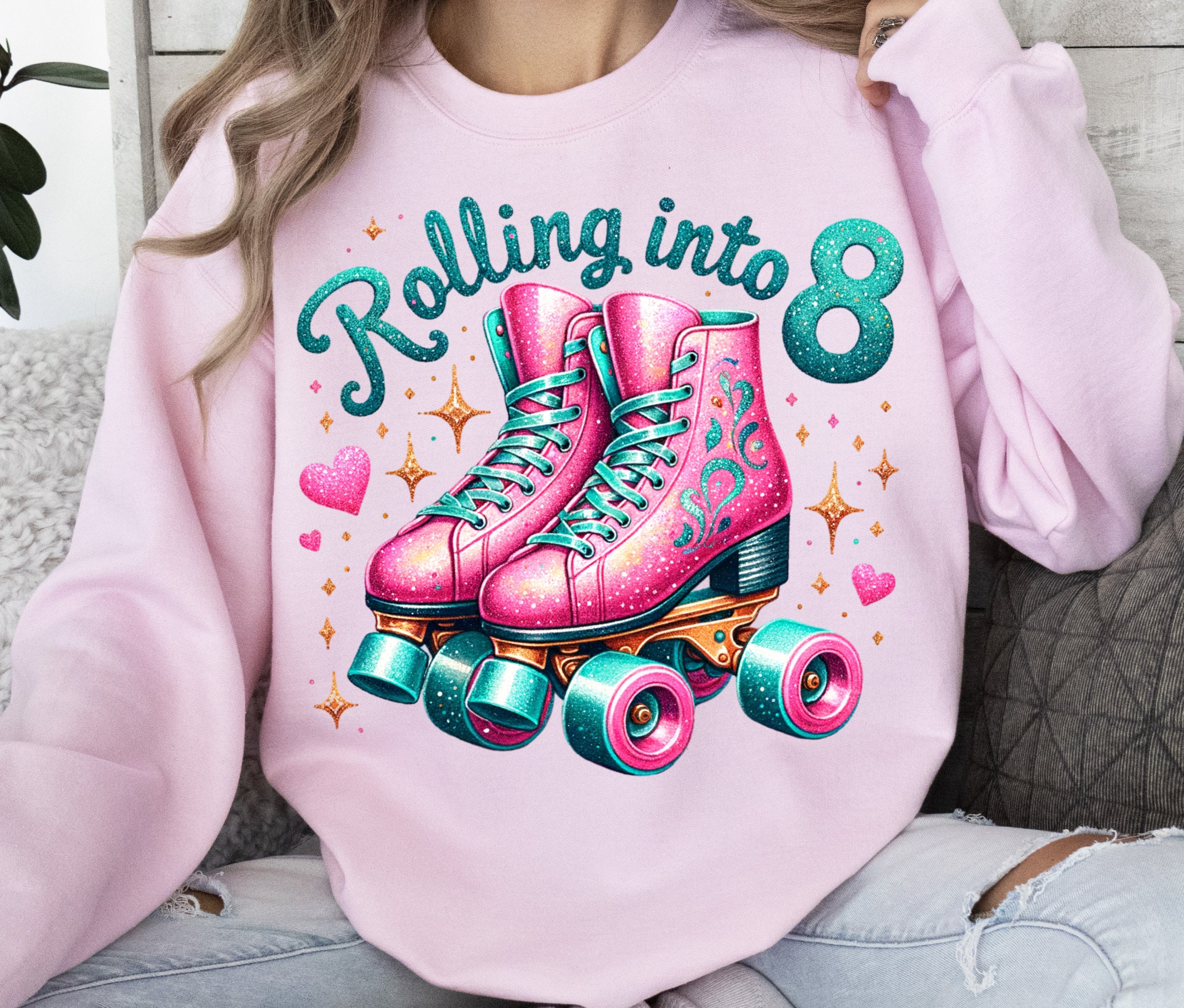 Rolling Into 8 Png, Sublimation Design, Roller Skates Png, 8th Birthday ...