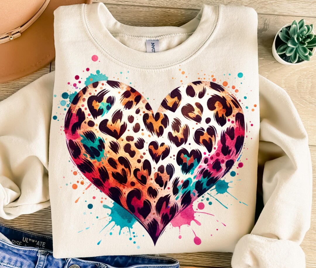 Watercolor Leopard Heart Shirt PNG for Sublimation - Etsy