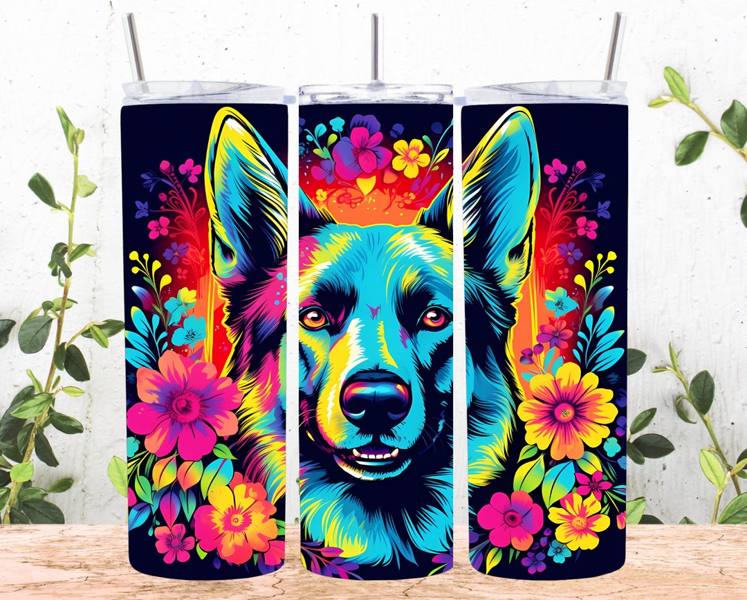 Colorful Neon German Shepherd Dog 20 Oz Skinny Tumbler - Etsy
