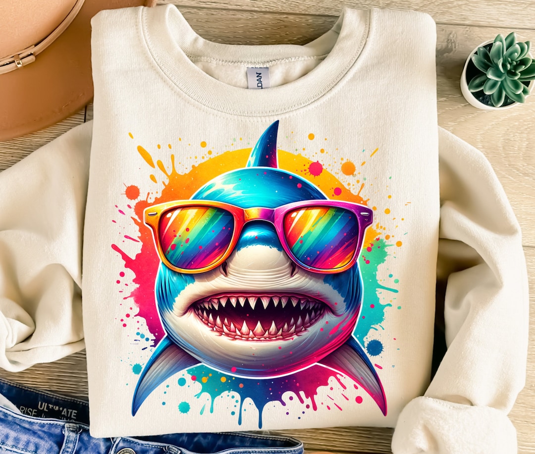 Colorful Shark Png, Sublimation Design, Summer Sublimation, Shark With ...